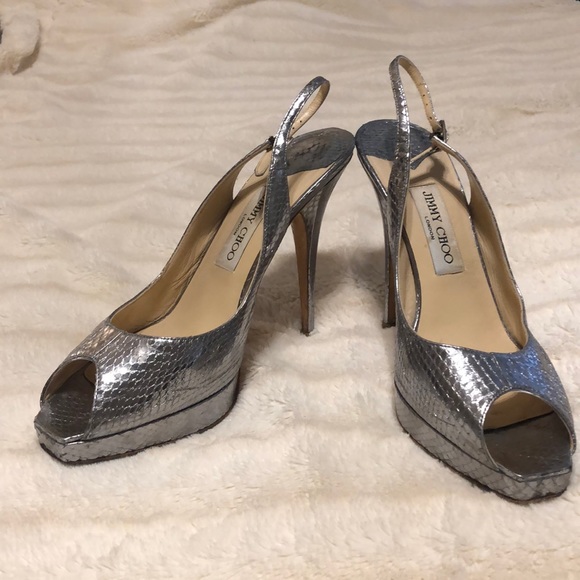 Jimmy Choo | Shoes | Authentic Jimmy Choo Silver Snakeskin Heel | Poshmark